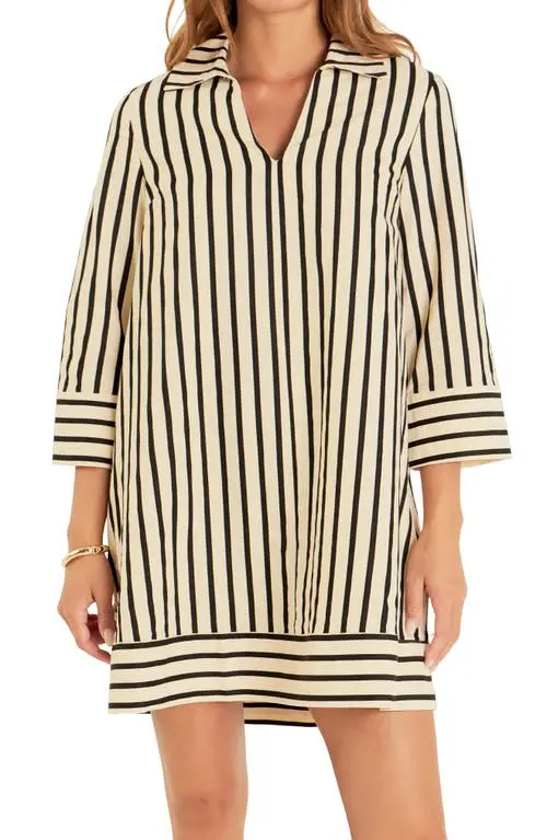 English Factory Stripe Three-quarter Sleeve Dress - Beige/ Black