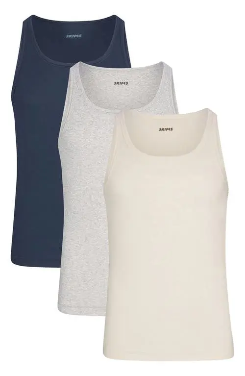 SKIMS 3-pack Rib Stretch Cotton Tanks - Ecru Multi