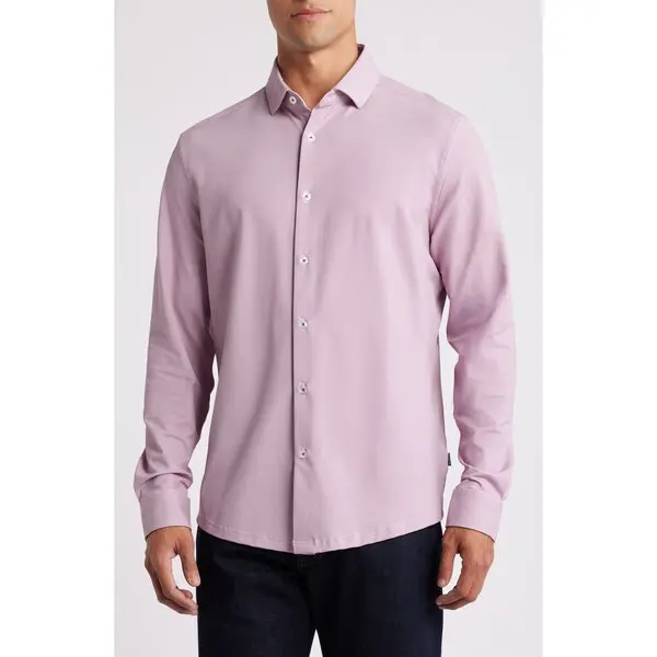 Stone Rose Techno Stretch Solid Performance Button-up Shirt - Burgundy