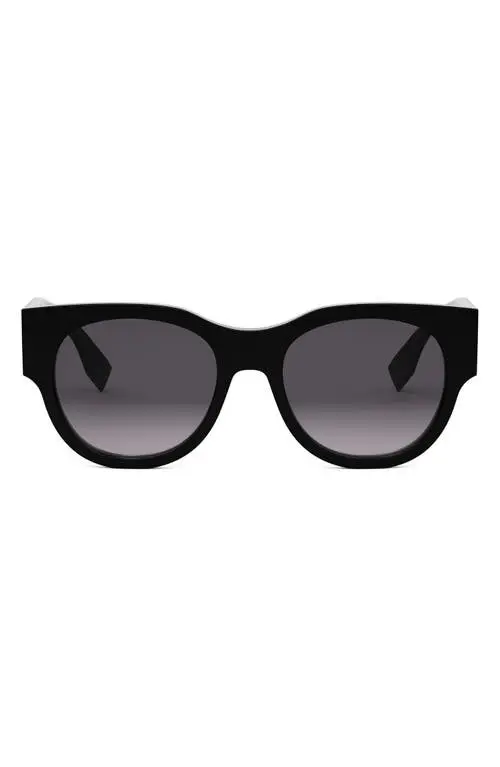 Fendi Baguette 53mm Gradient Round Sunglasses - Shiny Black / Gradient Smoke