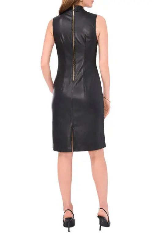slim fit dress slacks VINCE CAMUTO Black Sleeveless Midi Dress with Faux Leather Stripes main image 1