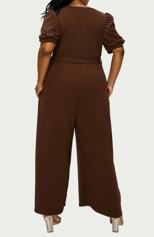 L I V D Iris Belted Wide Leg Jumpsuit - Brown
