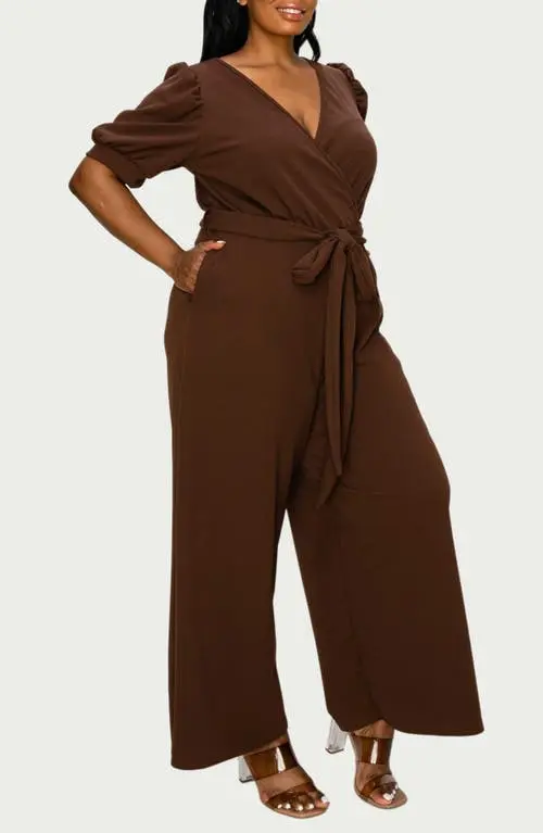 L I V D Iris Belted Wide Leg Jumpsuit - Brown