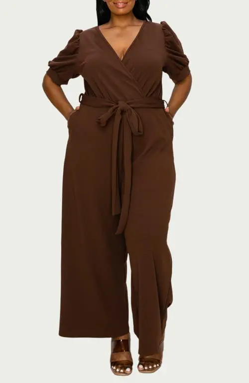 L I V D Iris Belted Wide Leg Jumpsuit - Brown
