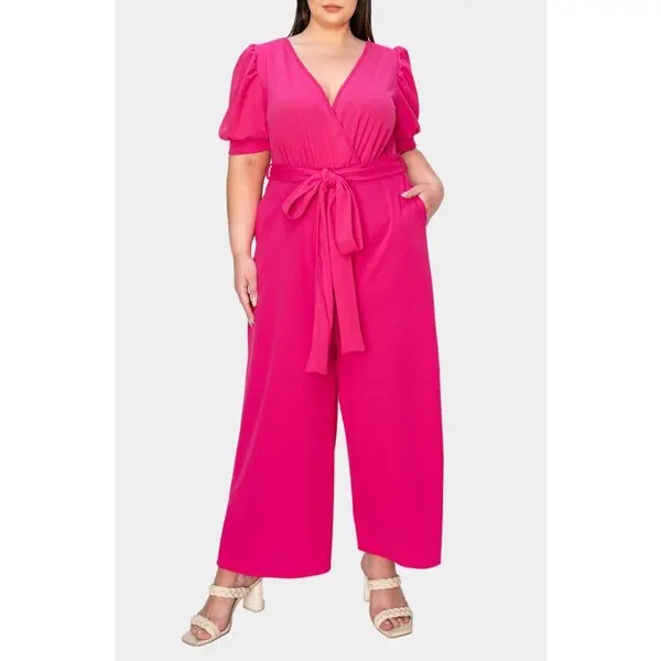 L I V D Iris Belted Wide Leg Jumpsuit - Neon Pink