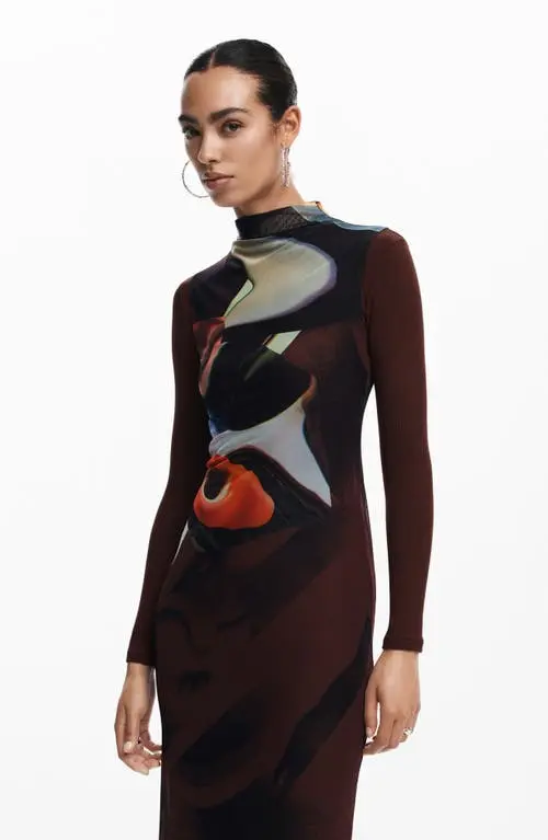 knee length dresses for ladies Desigual Mesh Print Slip Dress main image 1