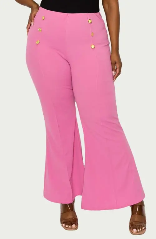 L I V D Button High Waist Flare Pants - Bubblegum