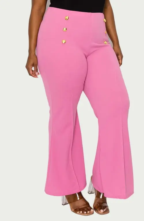 L I V D Button High Waist Flare Pants - Bubblegum