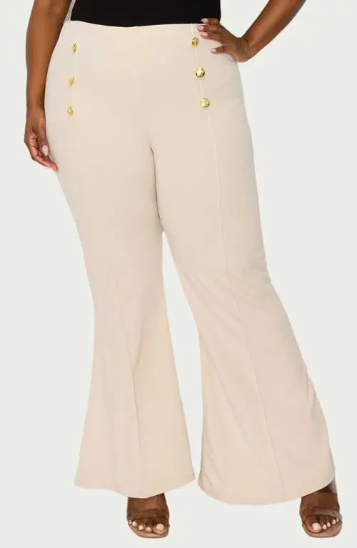 L I V D Button High Waist Flare Pants - Taupe