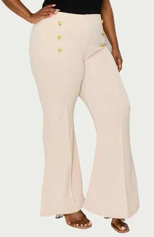 L I V D Button High Waist Flare Pants - Taupe