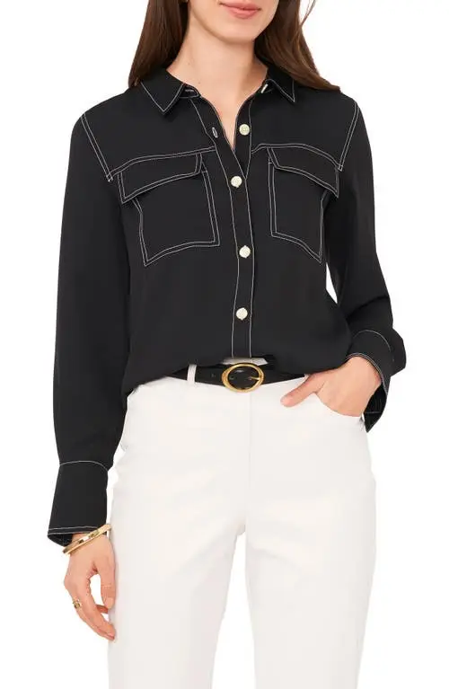 Vince Camuto Topstitch Utility Shirt - Rich Black