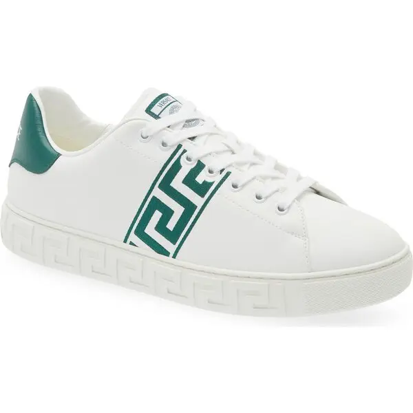 Versace Barocco Greca Jacquard Low Top Sneakers - White/bosco Green