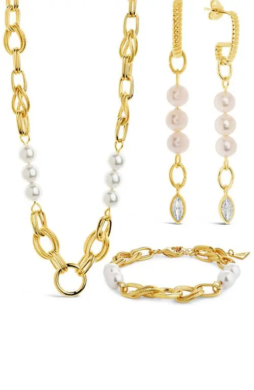 Sterling Forever Ivanna Pearl Jewelry Set - Gold