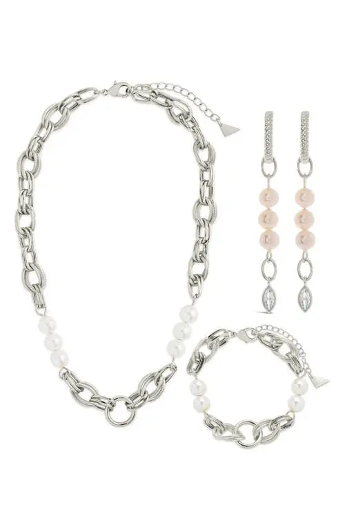 Sterling Forever Ivanna Pearl Jewelry Set - Silver