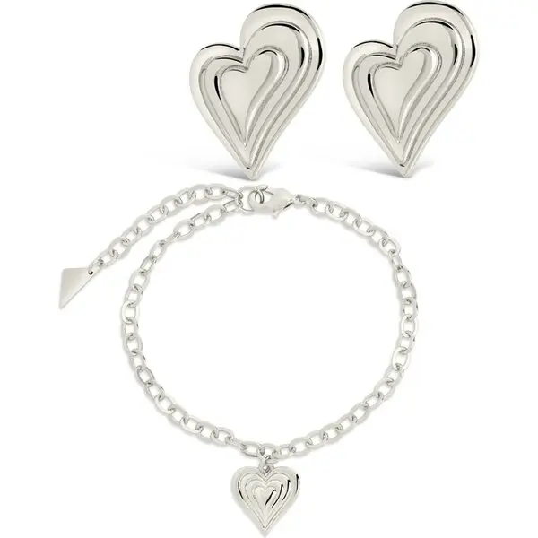 Sterling Forever Beating Hearts Drop Earrings & Charm Bracelet Set - Silver
