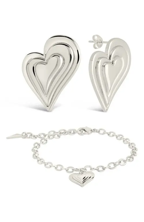 Sterling Forever Beating Hearts Drop Earrings & Charm Bracelet Set