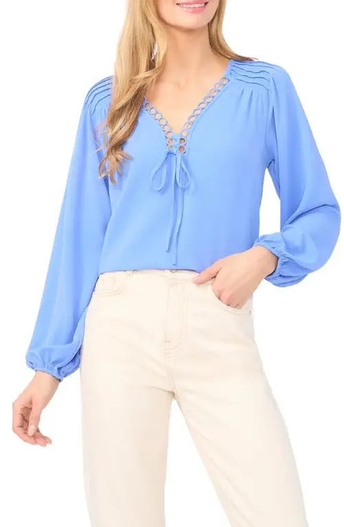 CECE DUPRAZ Circle Trim Pintuck Top - Bellflower Blue