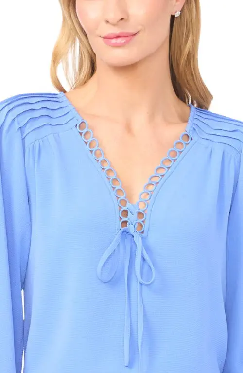 CECE DUPRAZ Circle Trim Pintuck Top - Bellflower Blue