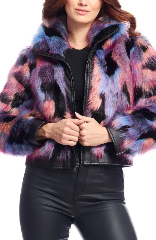 Fabulous Furs Cosmo Faux Fur Crop Jacket - Purple Multi