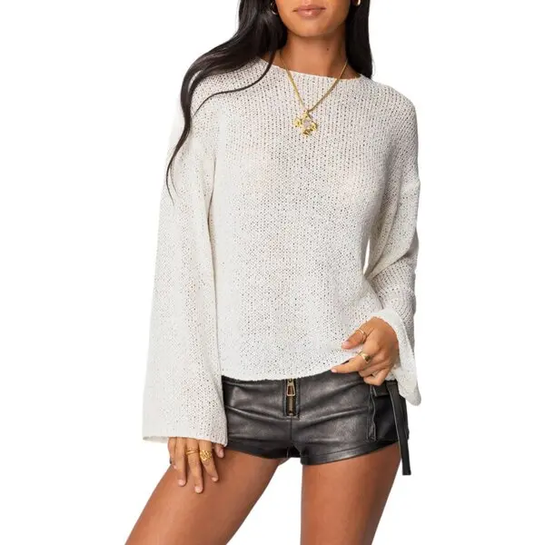 EDIKTED Relaxed Lightweight Sweater - White