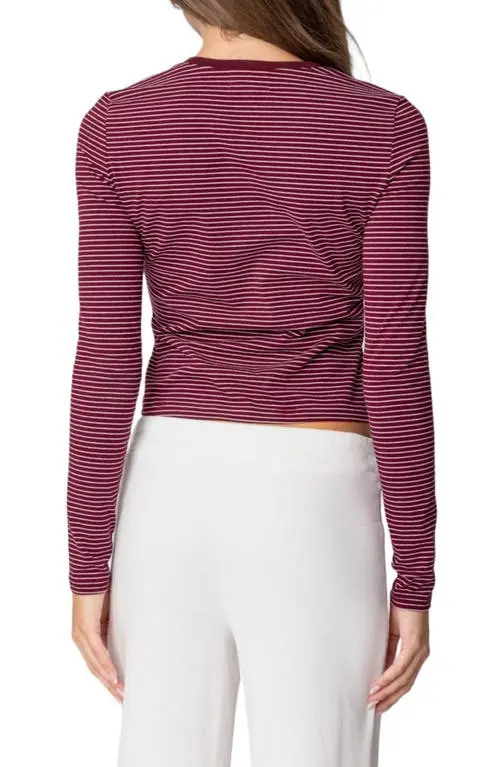 EDIKTED Brianna Stripe Stretch Cotton T-shirt - Burgundy
