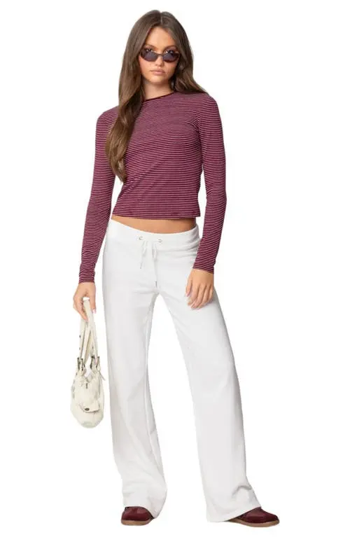 EDIKTED Brianna Stripe Stretch Cotton T-shirt - Burgundy