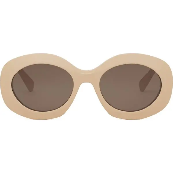Celine Triomphe 54mm Round Sunglasses - Shiny Beige / Brown