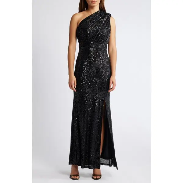 Vince Camuto Sequin One-shoulder Gown - Black