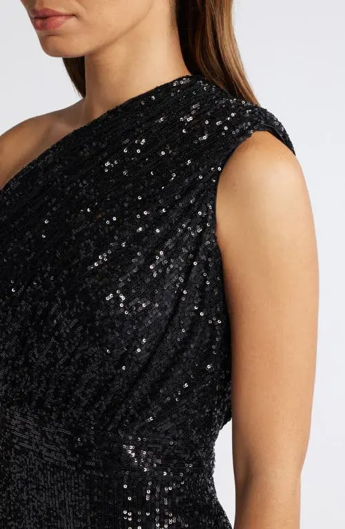 Vince Camuto Sequin One-shoulder Gown - Black