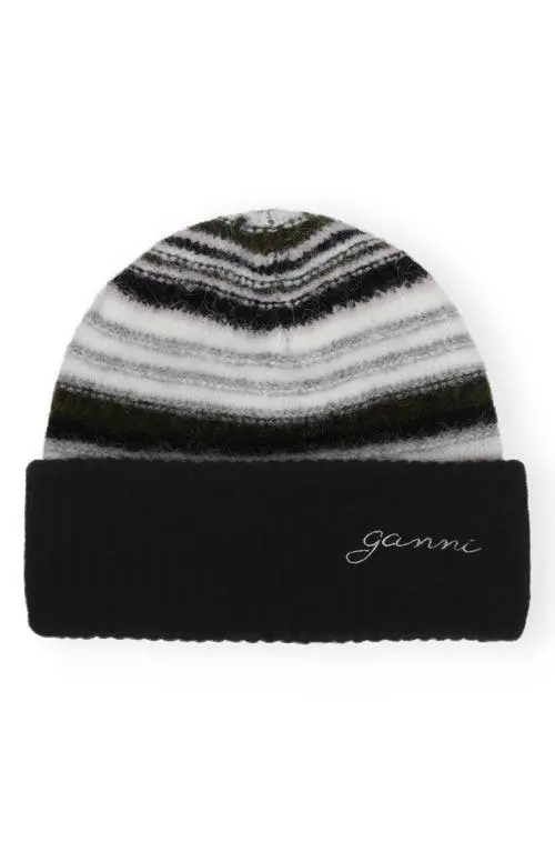 GANNI Stripe Alpaca And Wool-blend Beanie