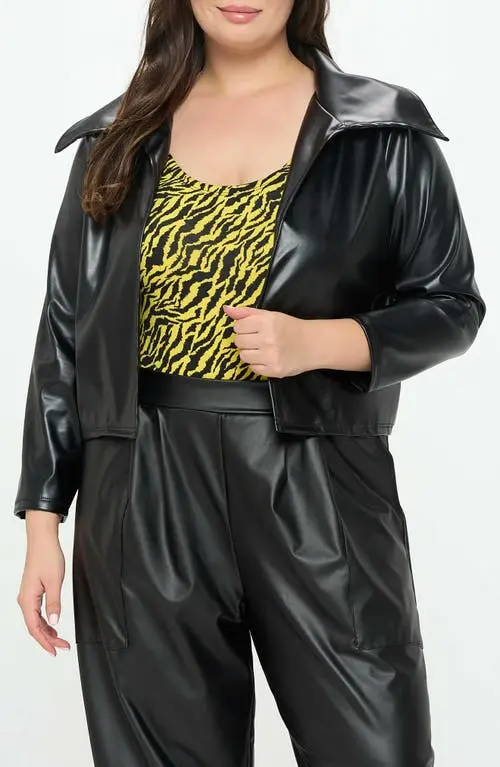 L I V D Ryder Faux Leather Crop Jacket - Black