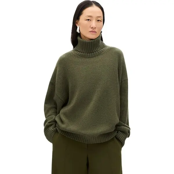 Another Tomorrow Oversized Luxe Turtleneck - Moss