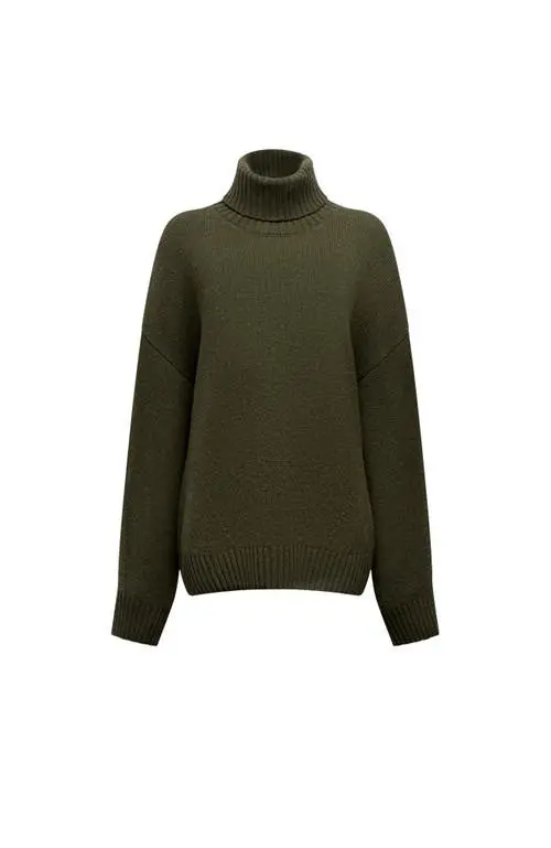 Another Tomorrow Oversized Luxe Turtleneck - Moss