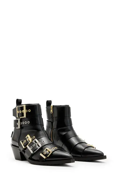 ALLSAINTS Jane Buckle Leather Bootie - Black