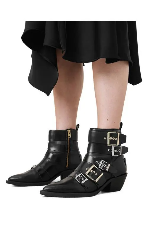 ALLSAINTS Jane Buckle Leather Bootie - Black