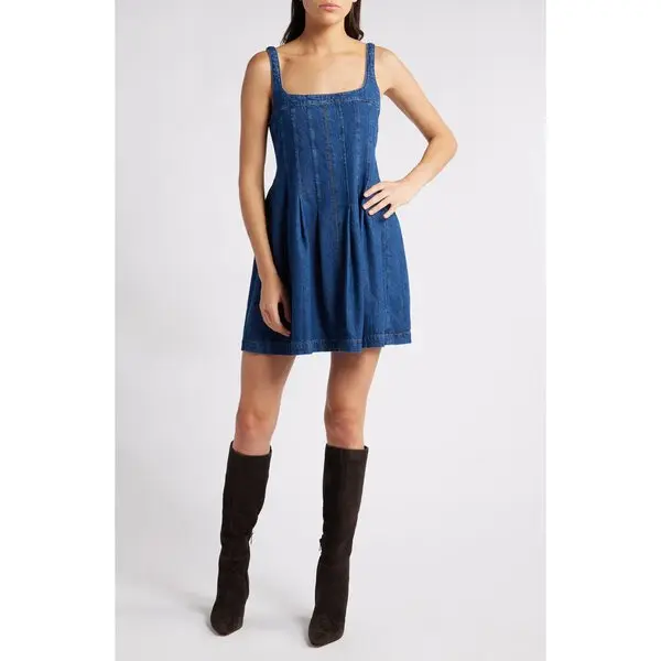 Reformation Denim Minidress With Pleats In Salinas - 45% Off | Editorialist