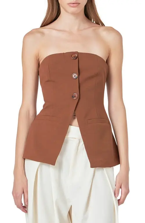 Endless Rose Button Strapless Top - Brown