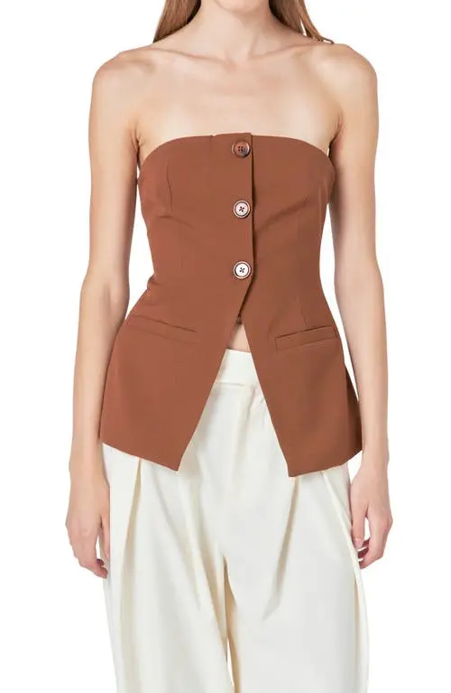 Endless Rose Button Strapless Top - Brown