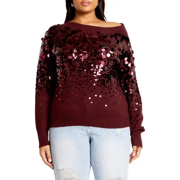 City Chic Braylin Embellished Sweater - Oxblood