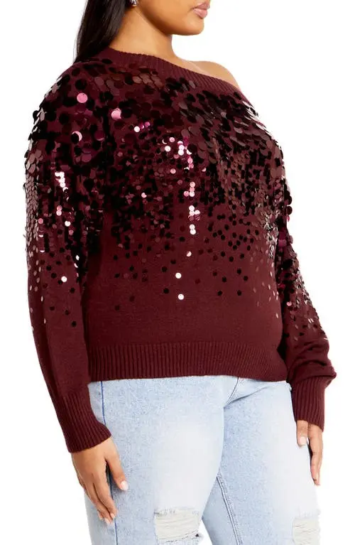 City Chic Braylin Embellished Sweater - Oxblood