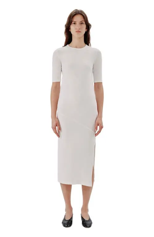 Another Tomorrow Elbow Sleeve Midi Dress - White