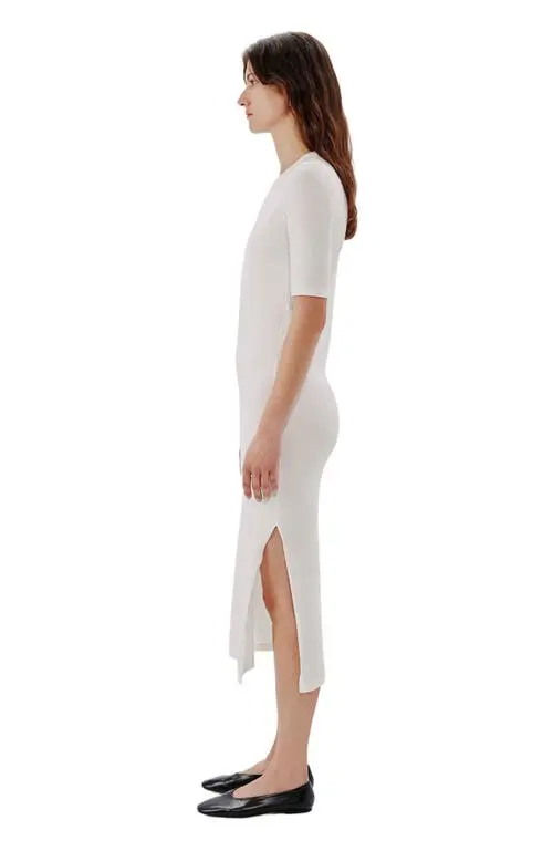 Another Tomorrow Elbow Sleeve Midi Dress - White