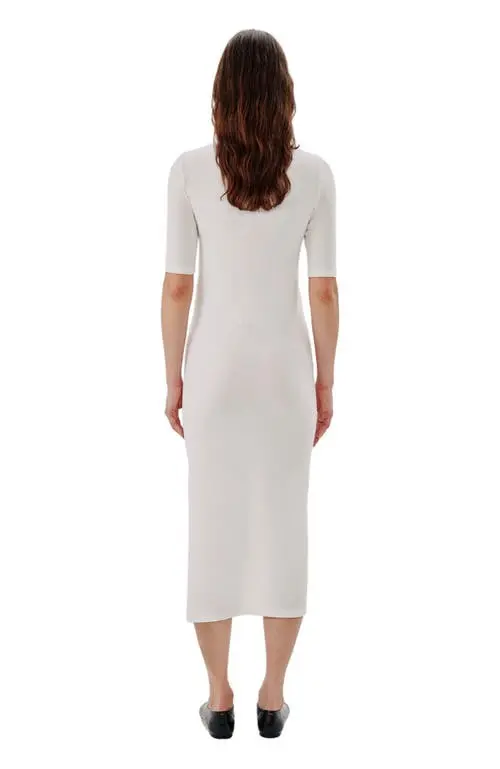 Another Tomorrow Elbow Sleeve Midi Dress - White