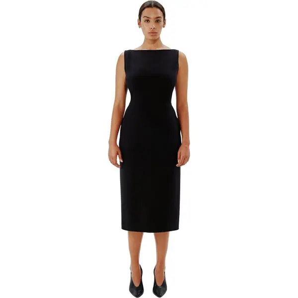 Another Tomorrow Doppio Boatneck Midi Dress