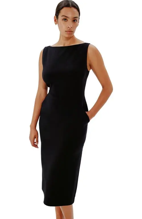 Another Tomorrow Doppio Boatneck Midi Dress