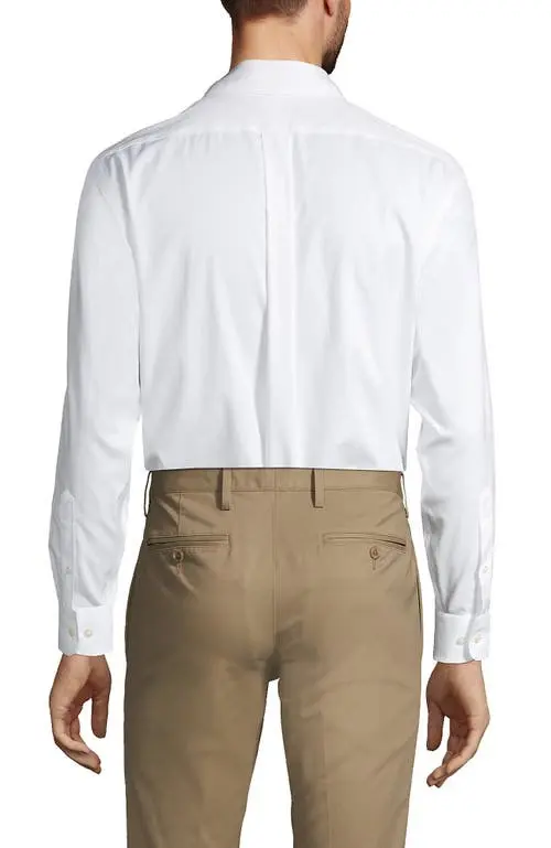 LANDS' END School Uniform Tailored Fit No Iron Solid Supima Cotton Pinpoint Buttondown Collar Dress Shirt - White