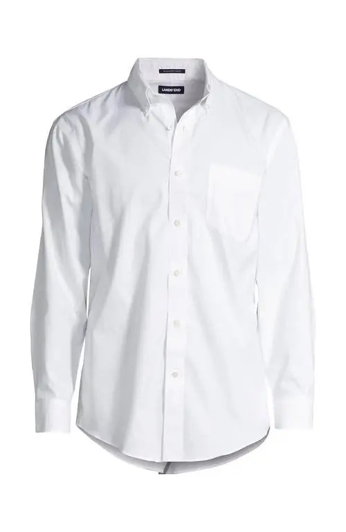 LANDS' END School Uniform Tailored Fit No Iron Solid Supima Cotton Pinpoint Buttondown Collar Dress Shirt - White