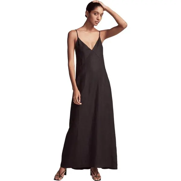 Another Tomorrow Seamed Slip Maxi Dress - Black