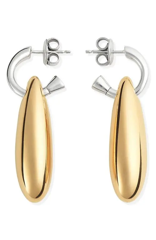 Bottega Veneta Small Ellipse Drop Hoop Earrings - 8119 Silver/ Yellow Gold