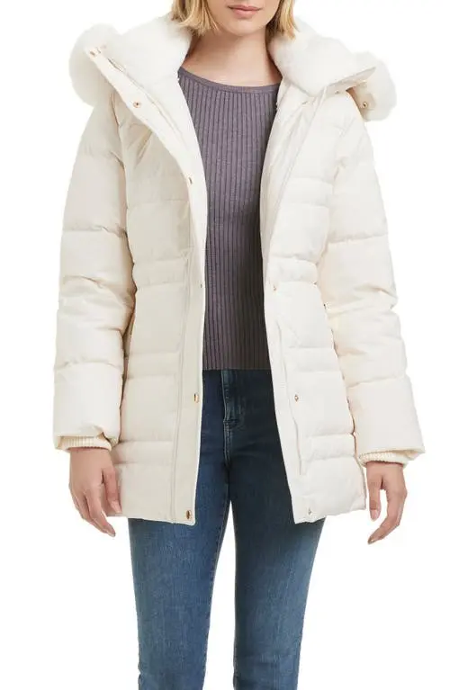 Kate Spade New York Belted Down Puffer Jacket With Faux Fur Trim